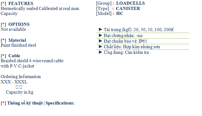 Cảm biến tải - loadcell HC (20tf - 200tf) - CAS